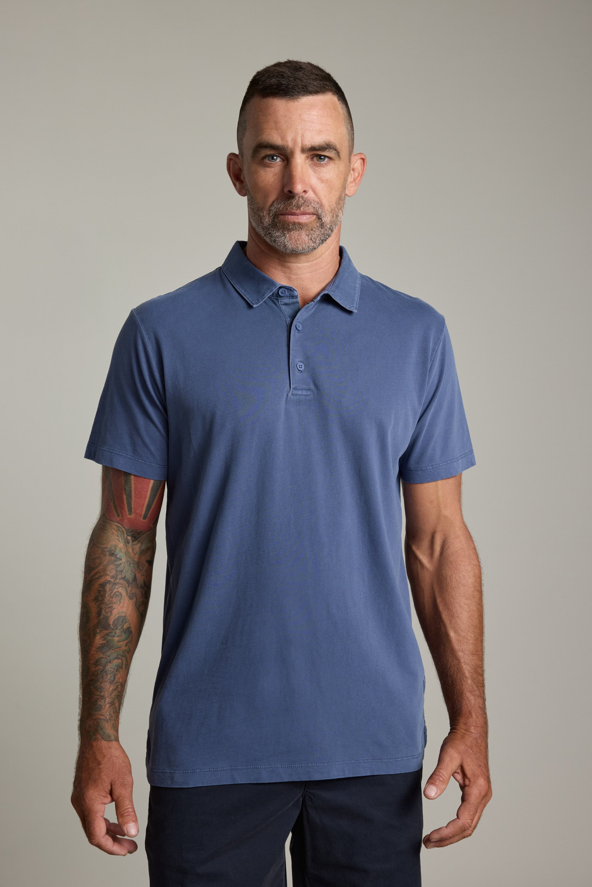 Shop Hylton Peached GD Polo (MID BLUE) | Barkers