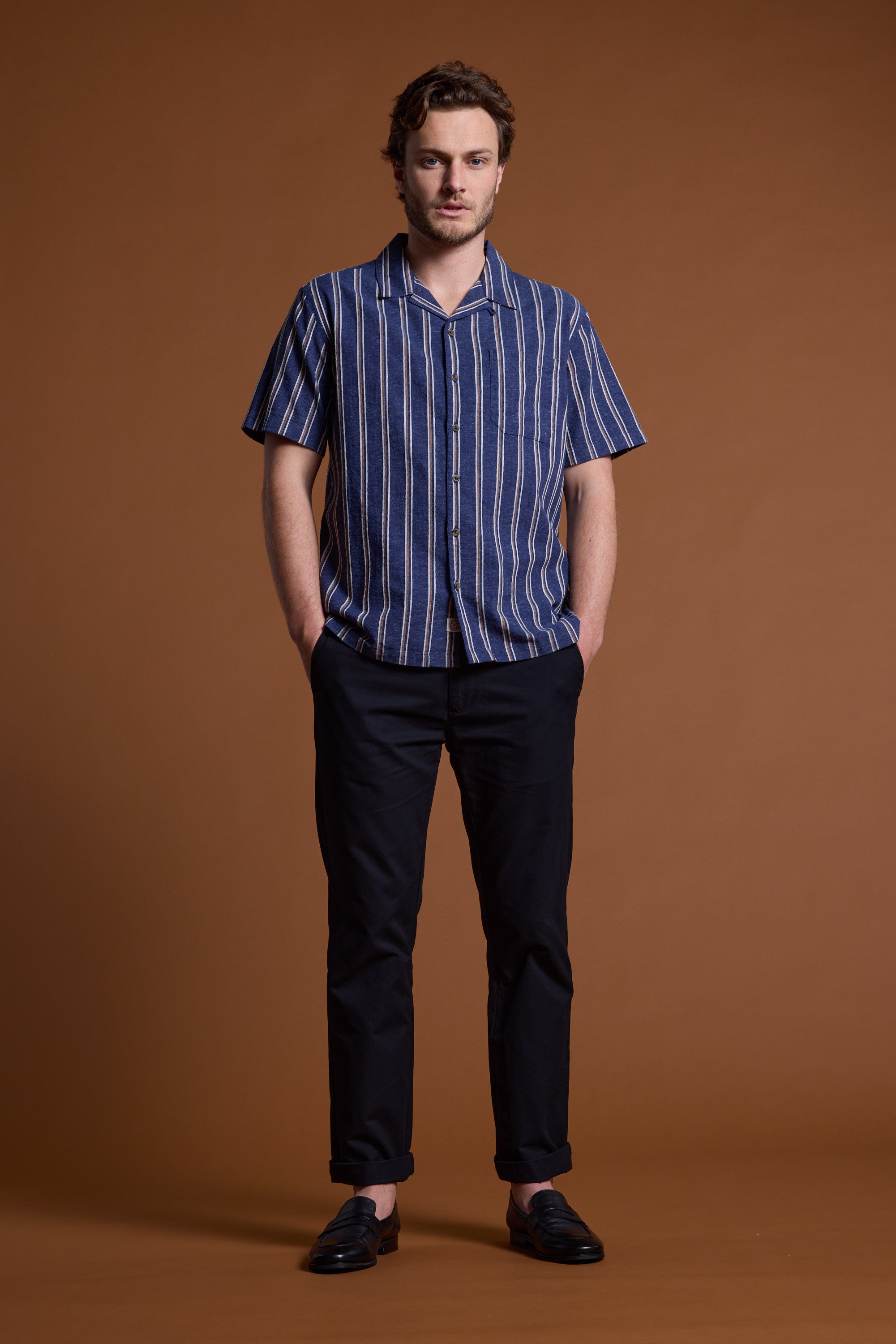 Shop Calburn Stripe Cuban Shirt (NAVY) | Barkers