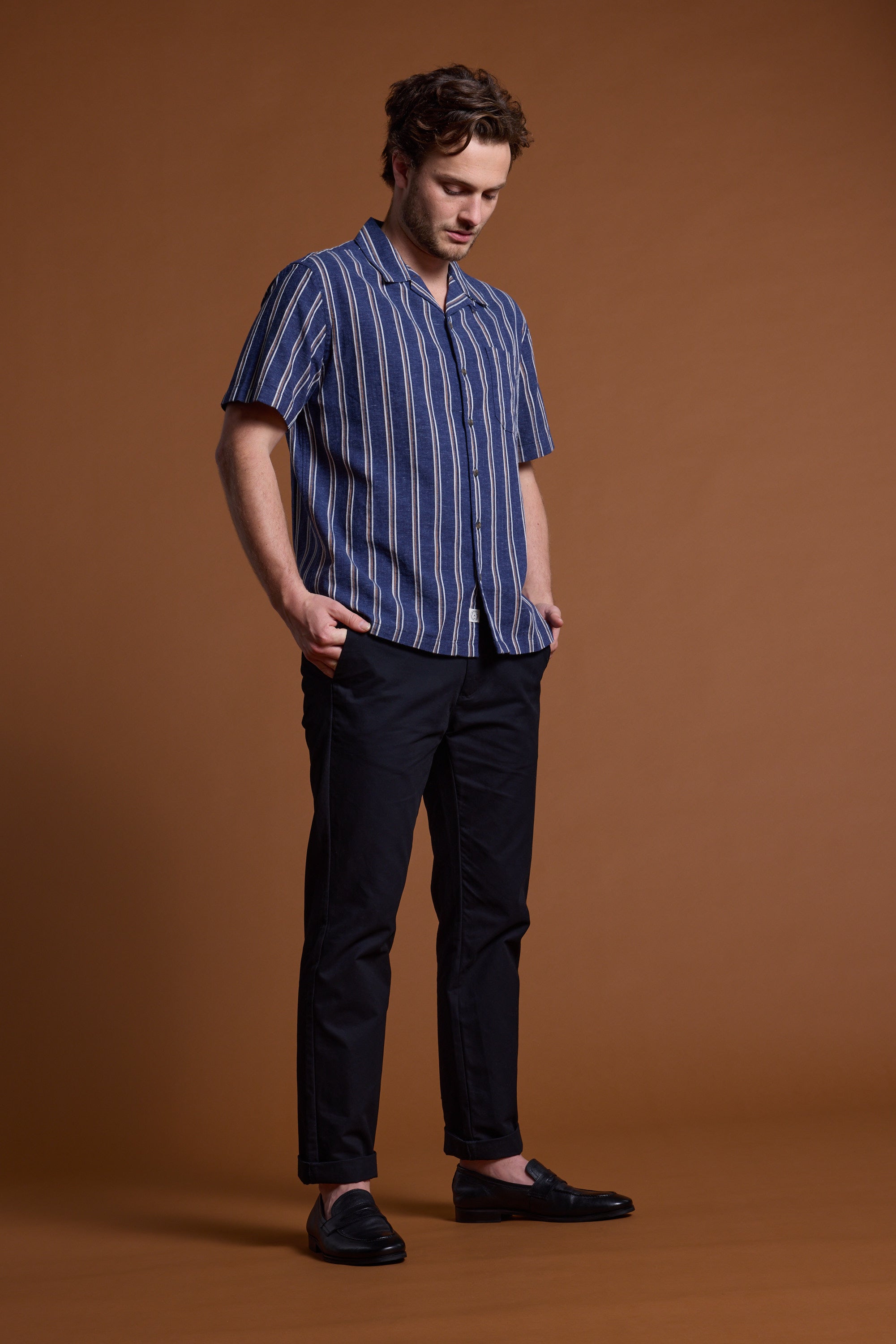 Shop Calburn Stripe Cuban Shirt (NAVY) | Barkers