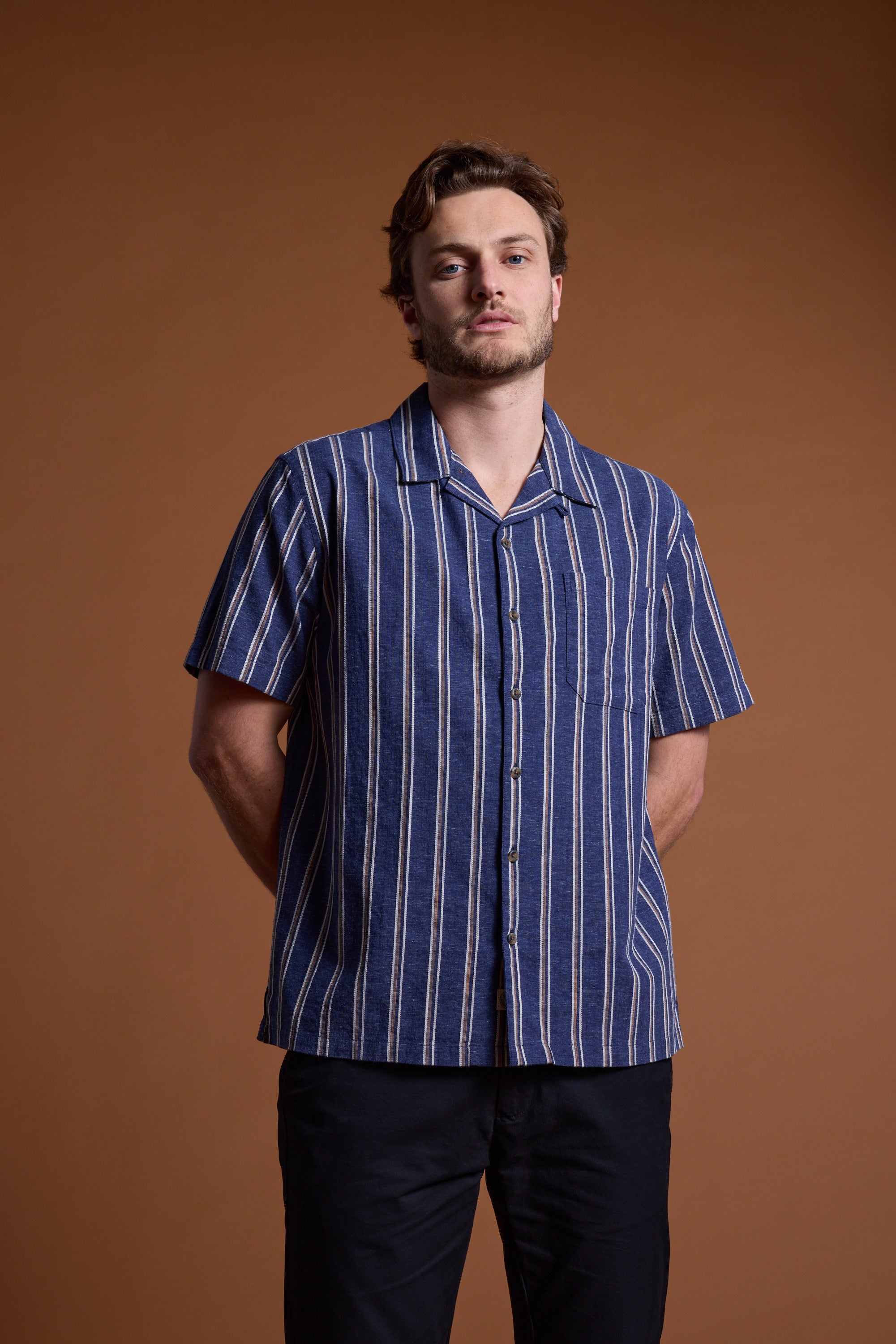 Shop Calburn Stripe Cuban Shirt (NAVY) | Barkers