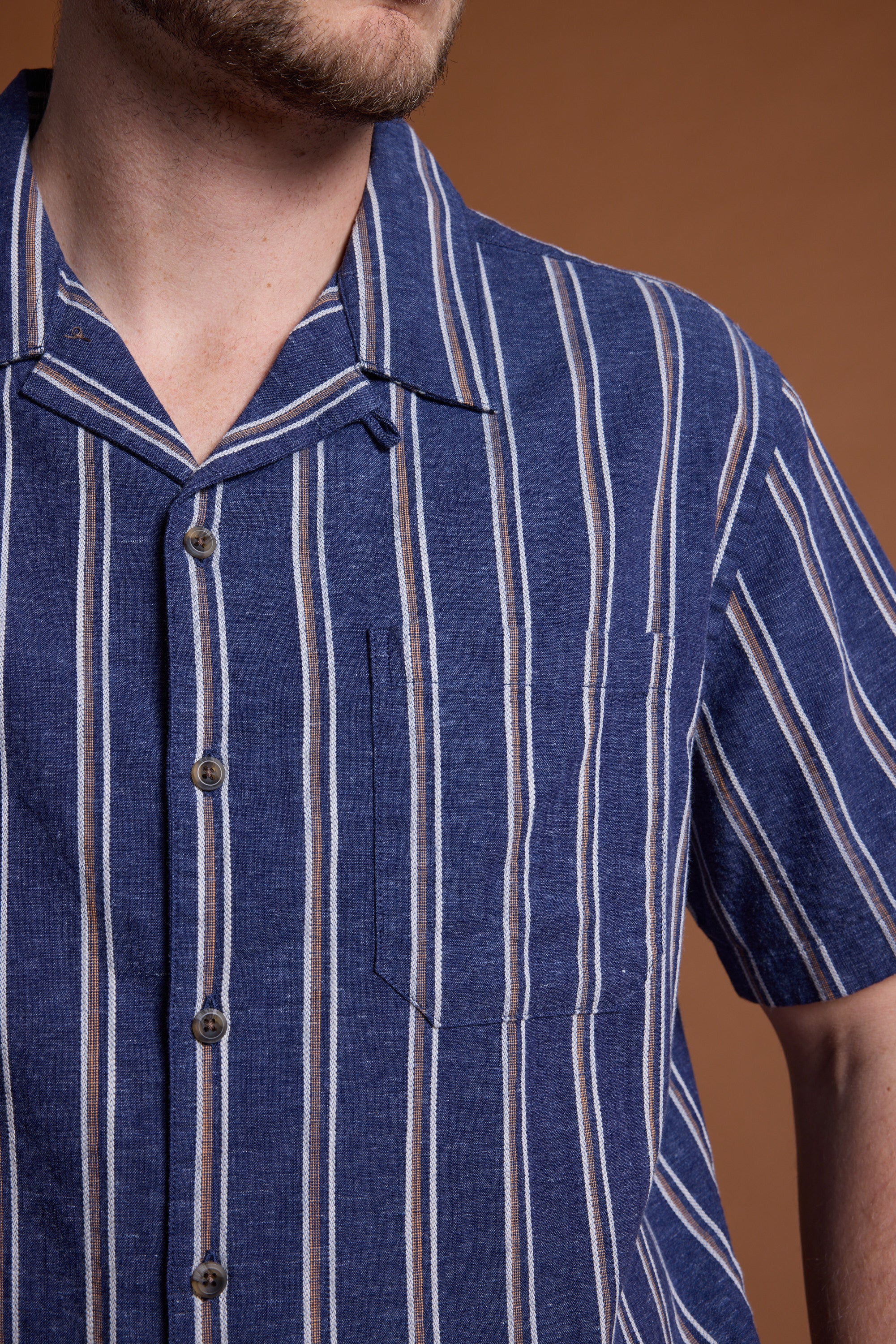 Shop Calburn Stripe Cuban Shirt (NAVY) | Barkers