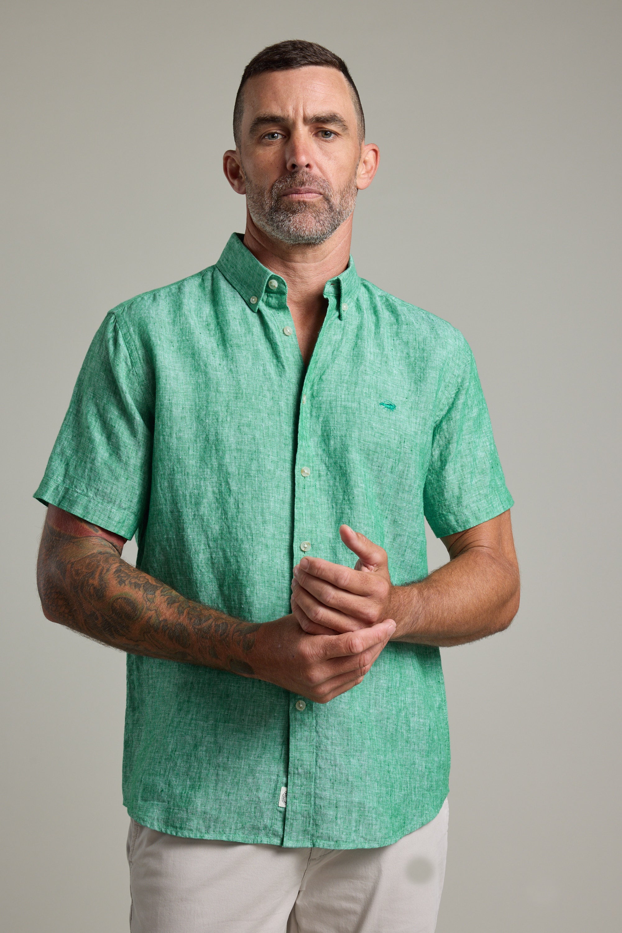 Shop Gentry Linen Shirt (GREEN MARL) | Barkers